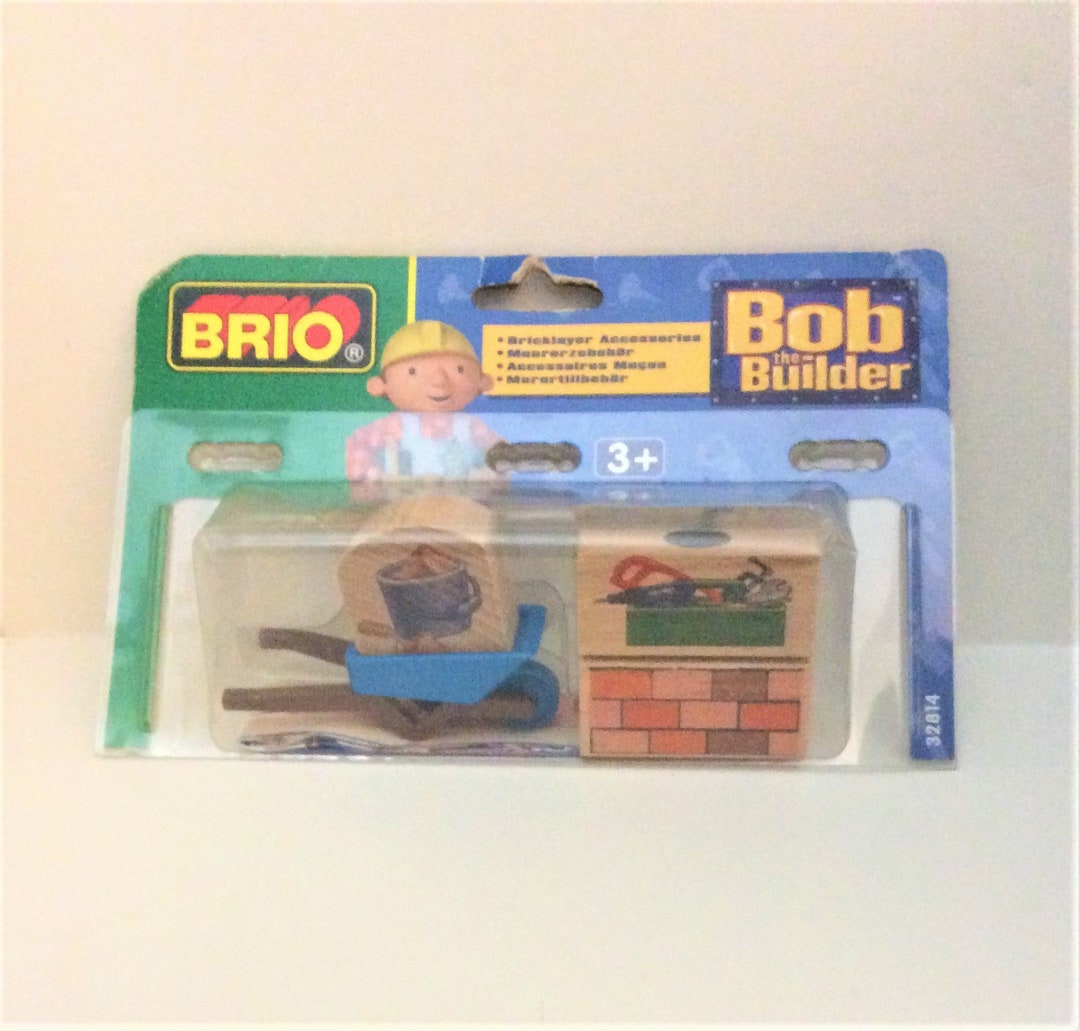 BRIO Wooden Railway Bob the Builder Bricklayer Accessories Wheelbarrow Tools Bricks 32814 RARE ...
