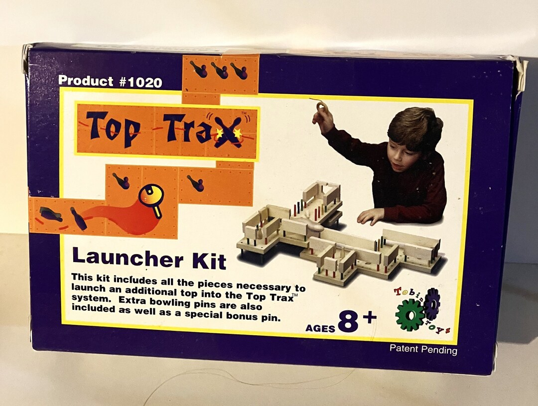 Vintage Top Trax Spinning Top Construction Wooden Toy Launcher Kit 1020 ...