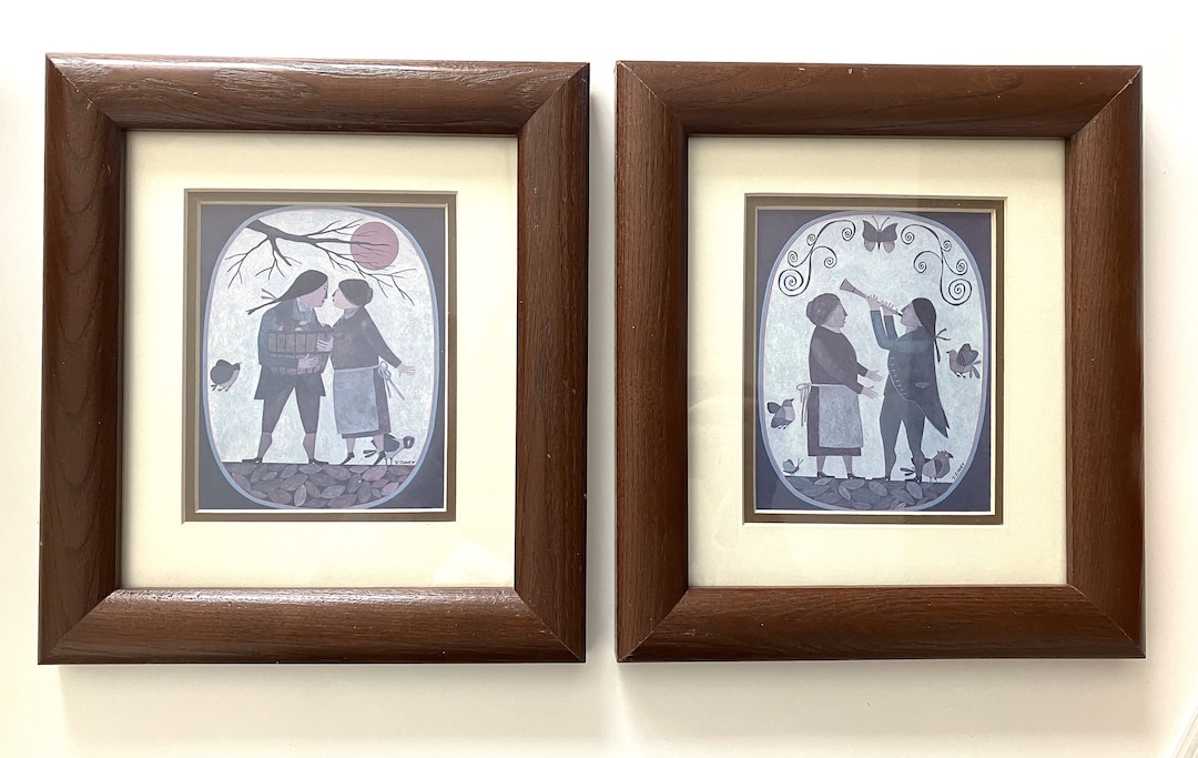 Vintage R. Davey American Folk Art Prints Primitive Matted Framed Wall ...