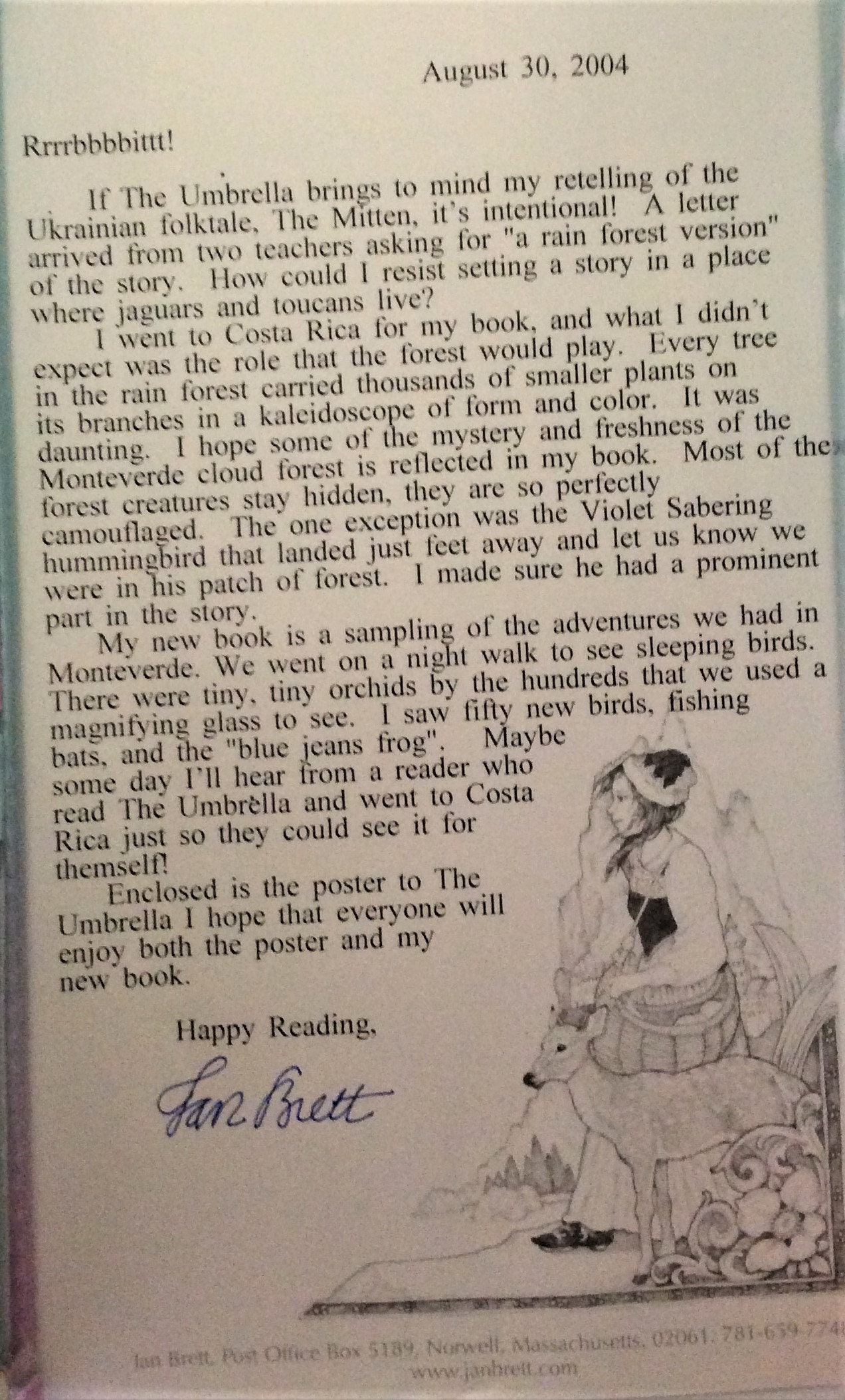 Vintage Signed the Umbrella Animal Poster and Letter by Jan Brett ...