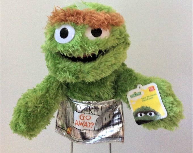 Sesame Street Oscar the Grouch Full Body Plush Puppet Scram Garbage Can ...