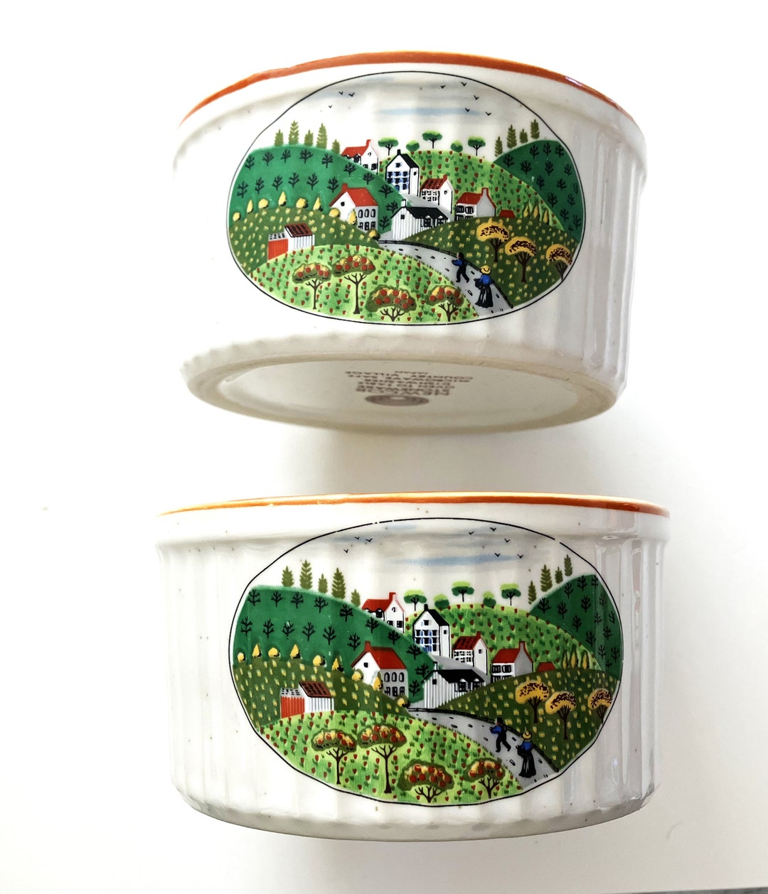 Vintage Newcor Stoneware "country Village" Set of 2 Ramekins Bowls Made ...