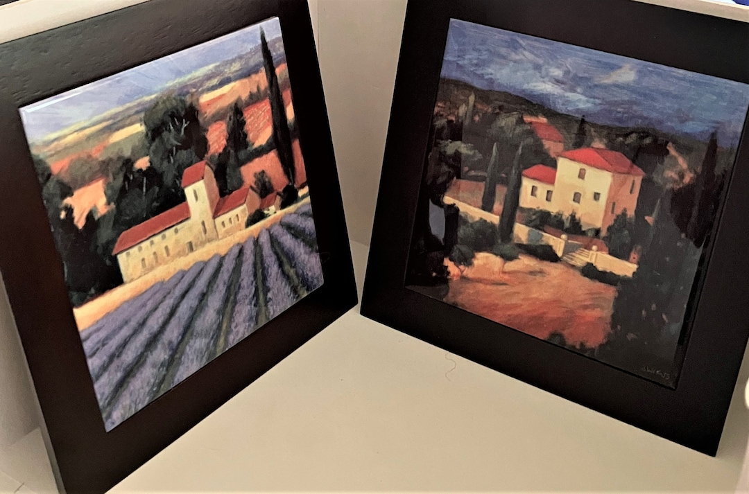 Vintage J Wiens Framed Wall Art Tiles Set 2 Tuscun Landscape Italian ...