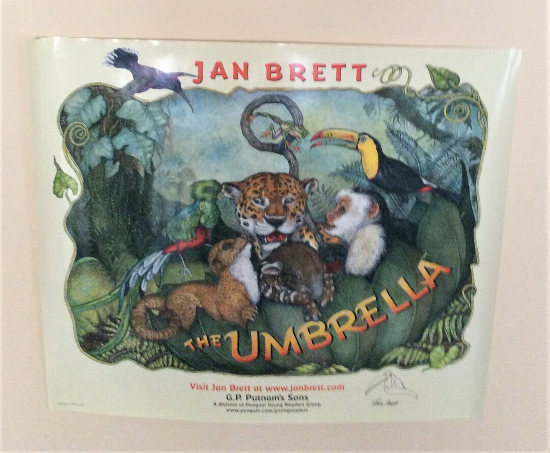 Vintage Signed the Umbrella Animal Poster and Letter by Jan Brett ...
