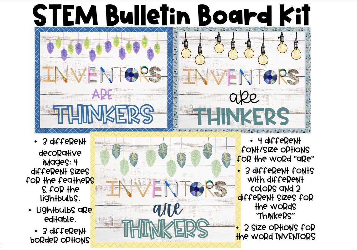 Stem Bulletin Board Kits/ Inventors Are Thinkers/editable Lightbulbs - Etsy