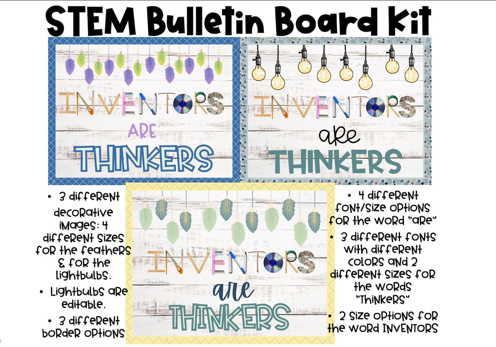 Stem Bulletin Board Kits/ Inventors Are Thinkers/editable Lightbulbs - Etsy