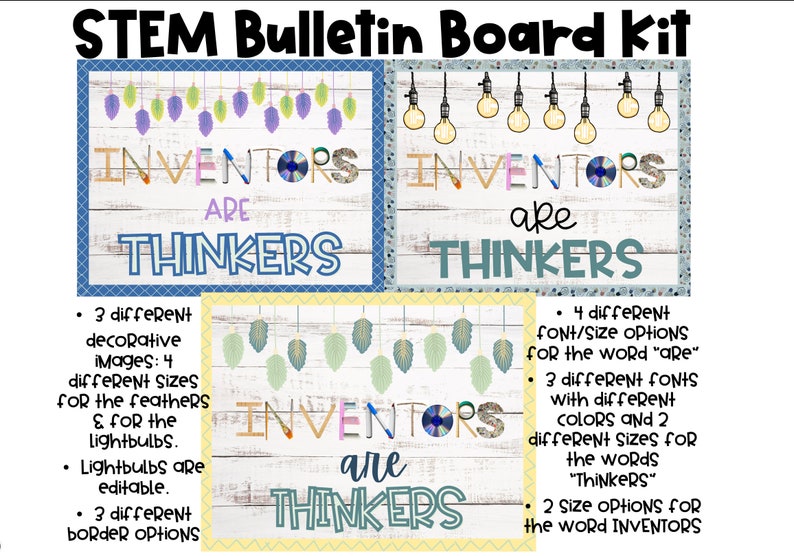Stem Bulletin Board Kits/ Inventors Are Thinkers/editable Lightbulbs - Etsy