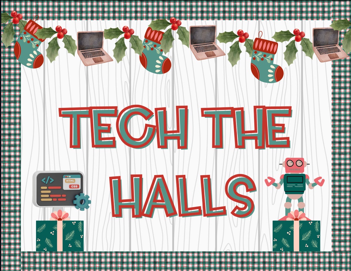 Tech the Halls Bulletin Board Kit/ Christmas Technology Board /STEM ...