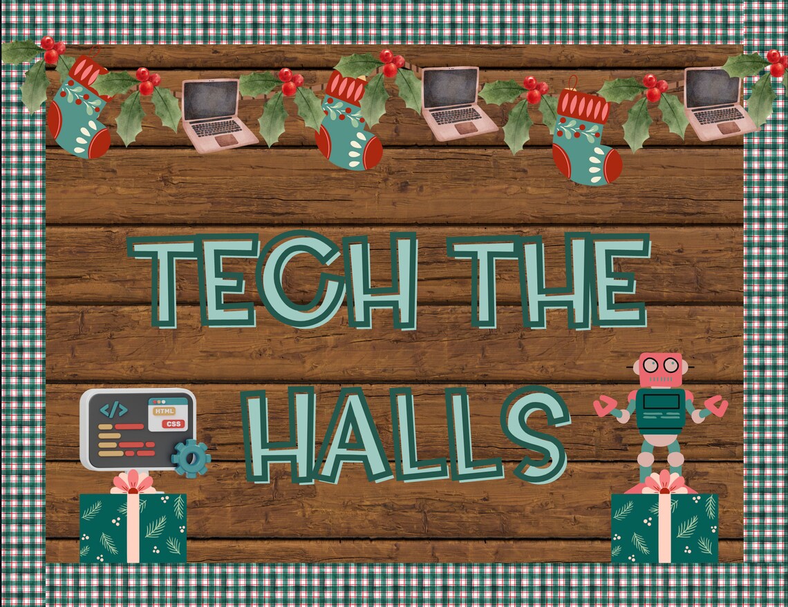 Tech the Halls Bulletin Board Kit/ Christmas Technology Board /STEM ...
