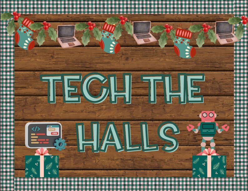 Tech the Halls Bulletin Board Kit/ Christmas Technology Board /STEM ...