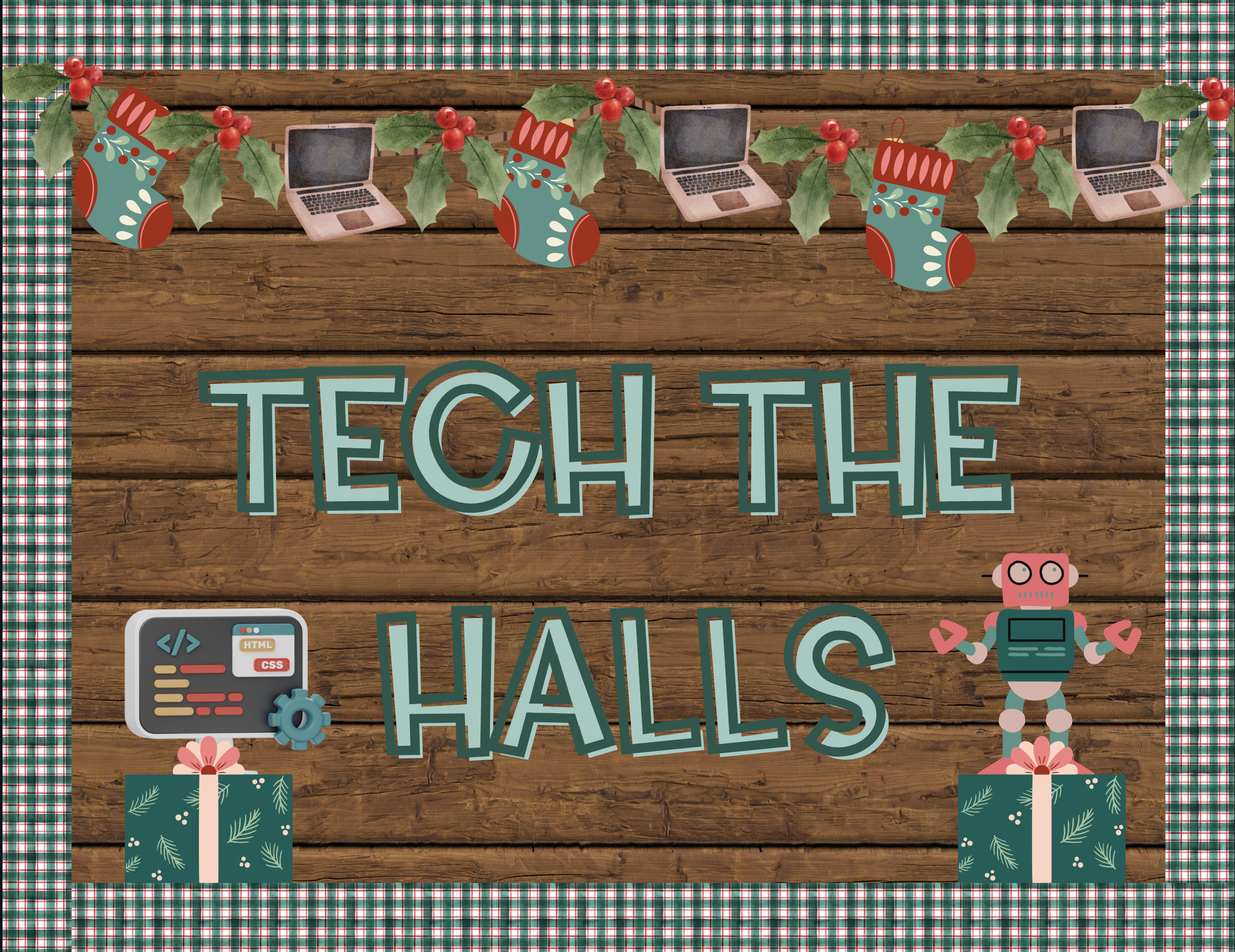 Tech the Halls Bulletin Board Kit/ Christmas Technology Board /STEM ...