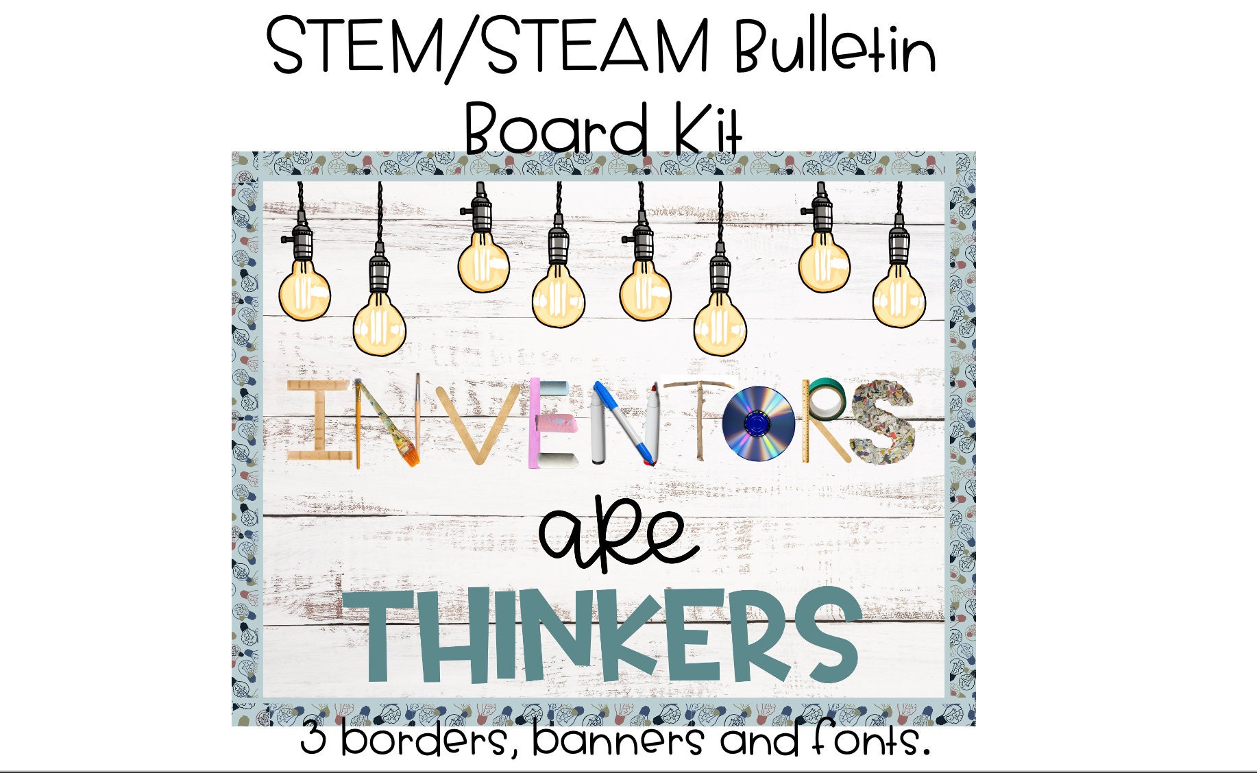 Stem Bulletin Board Kits/ Inventors Are Thinkers/editable Lightbulbs - Etsy