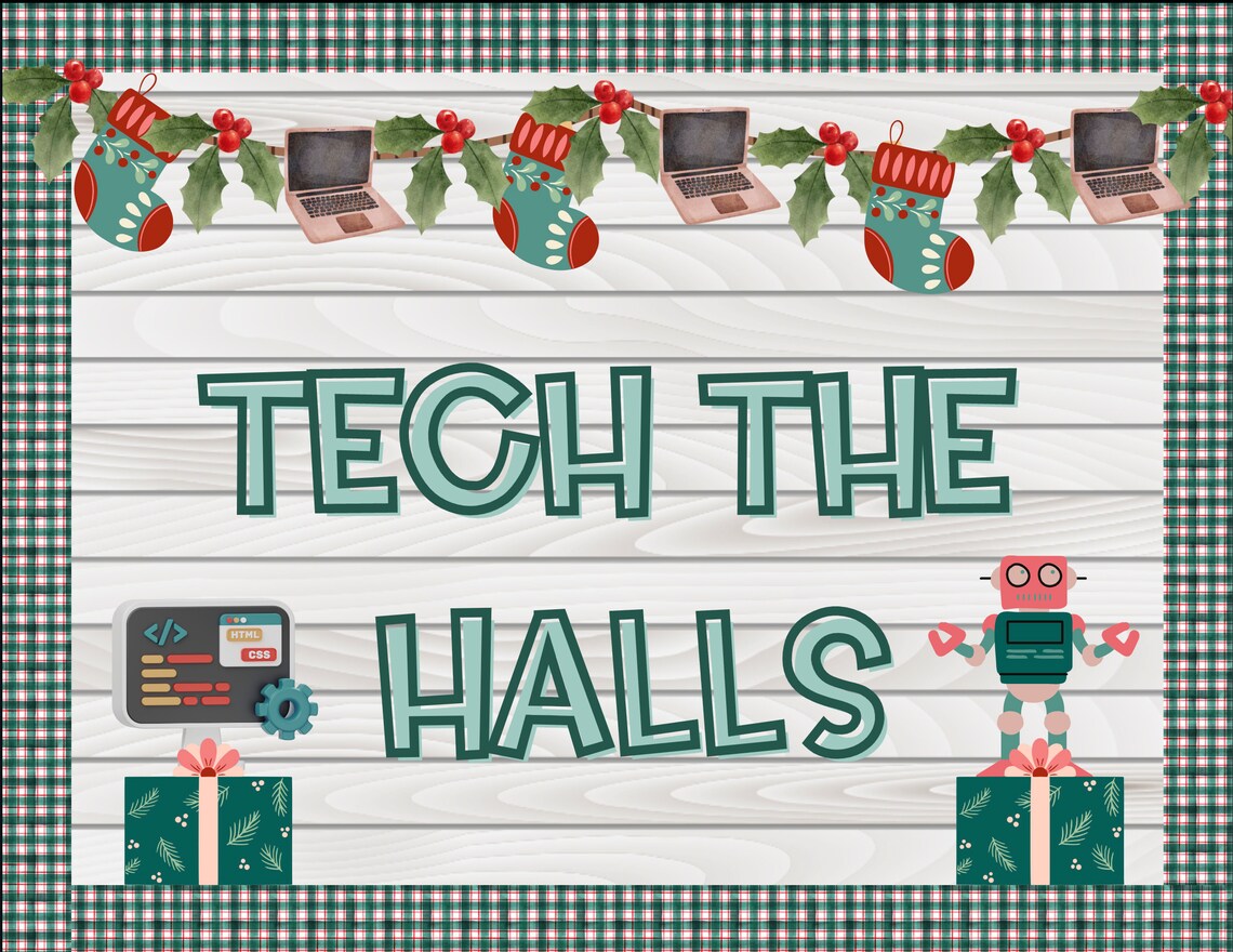 Tech the Halls Bulletin Board Kit/ Christmas Technology Board /STEM ...