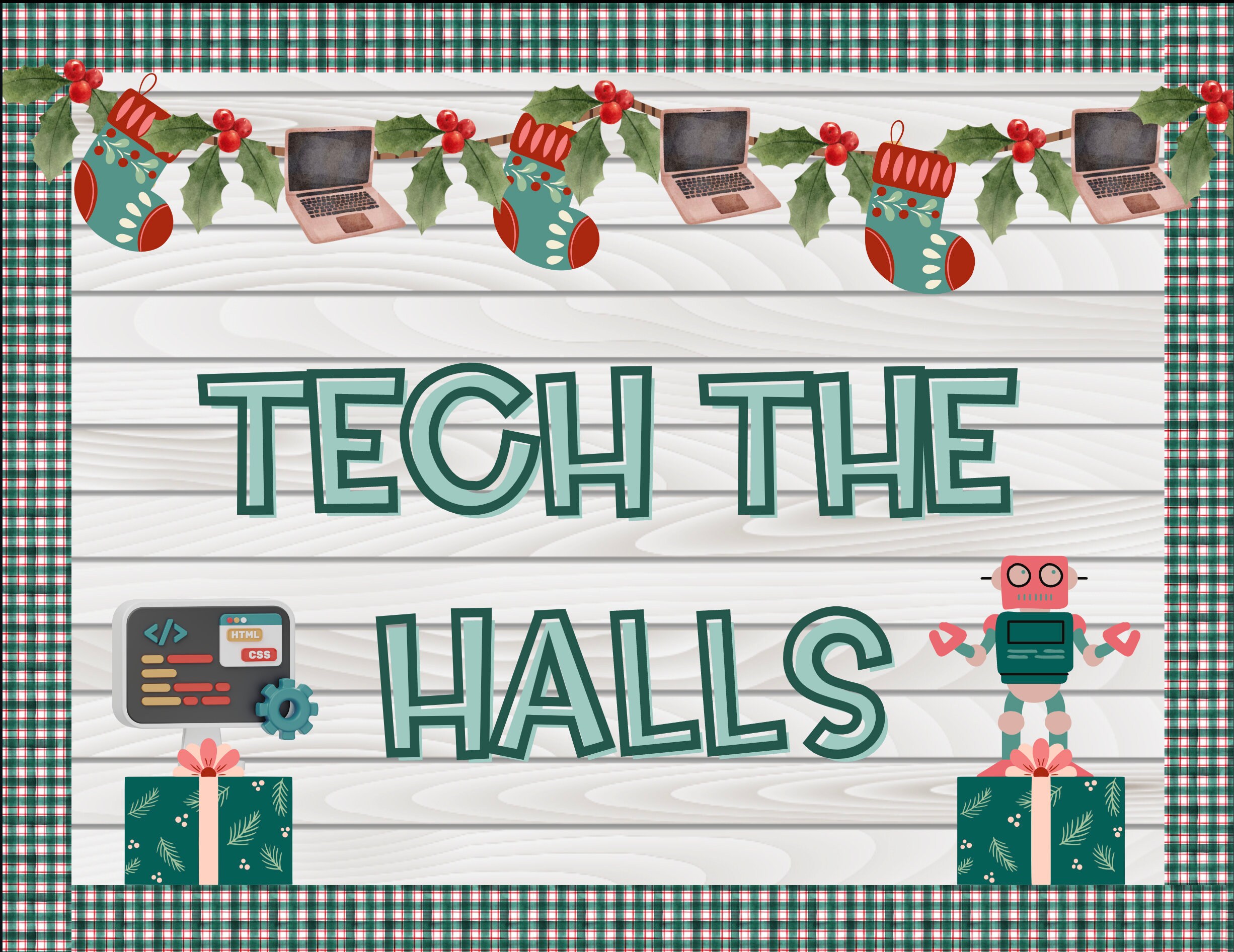 Tech the Halls Bulletin Board Kit/ Christmas Technology Board /STEM ...