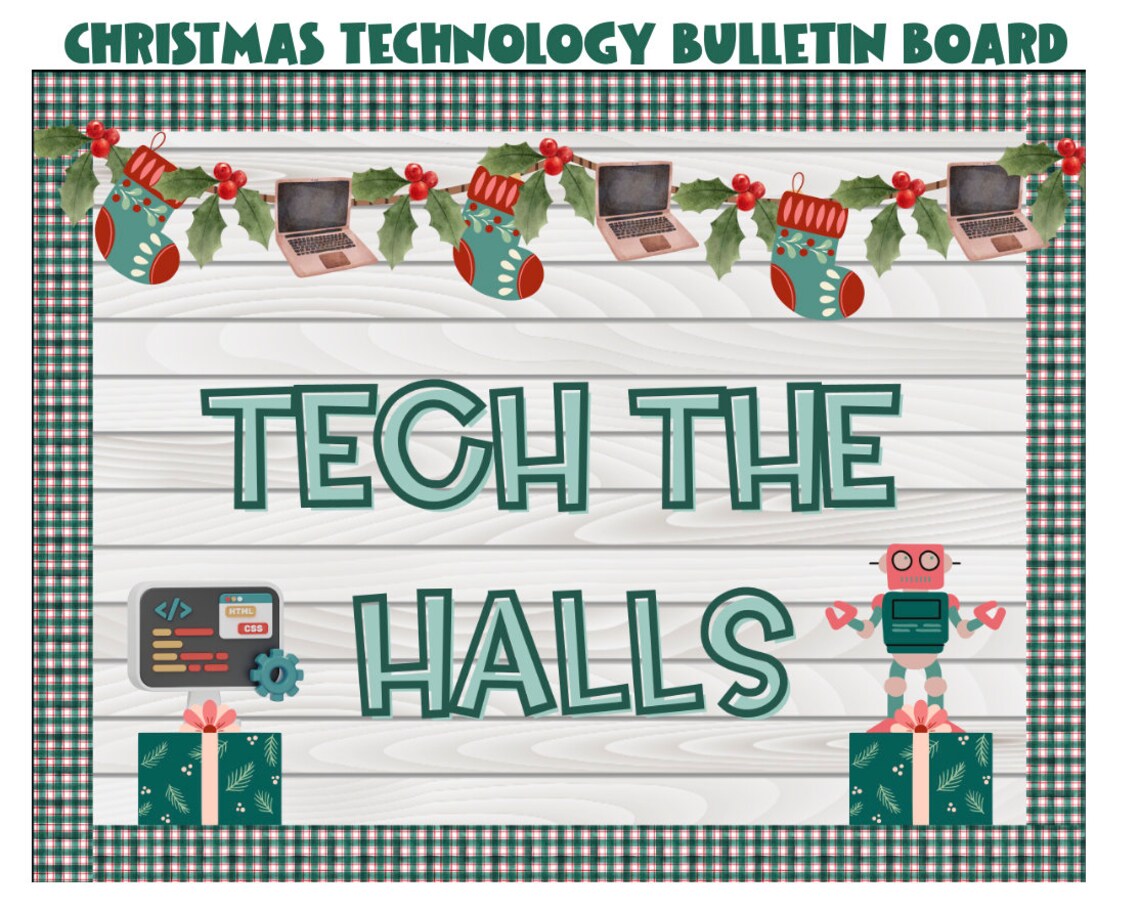 Tech the Halls Bulletin Board Kit/ Christmas Technology Board /STEM ...
