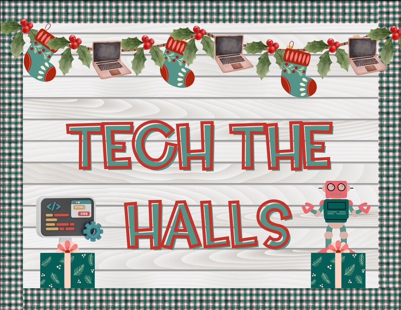 Tech the Halls Bulletin Board Kit/ Christmas Technology Board /STEM ...