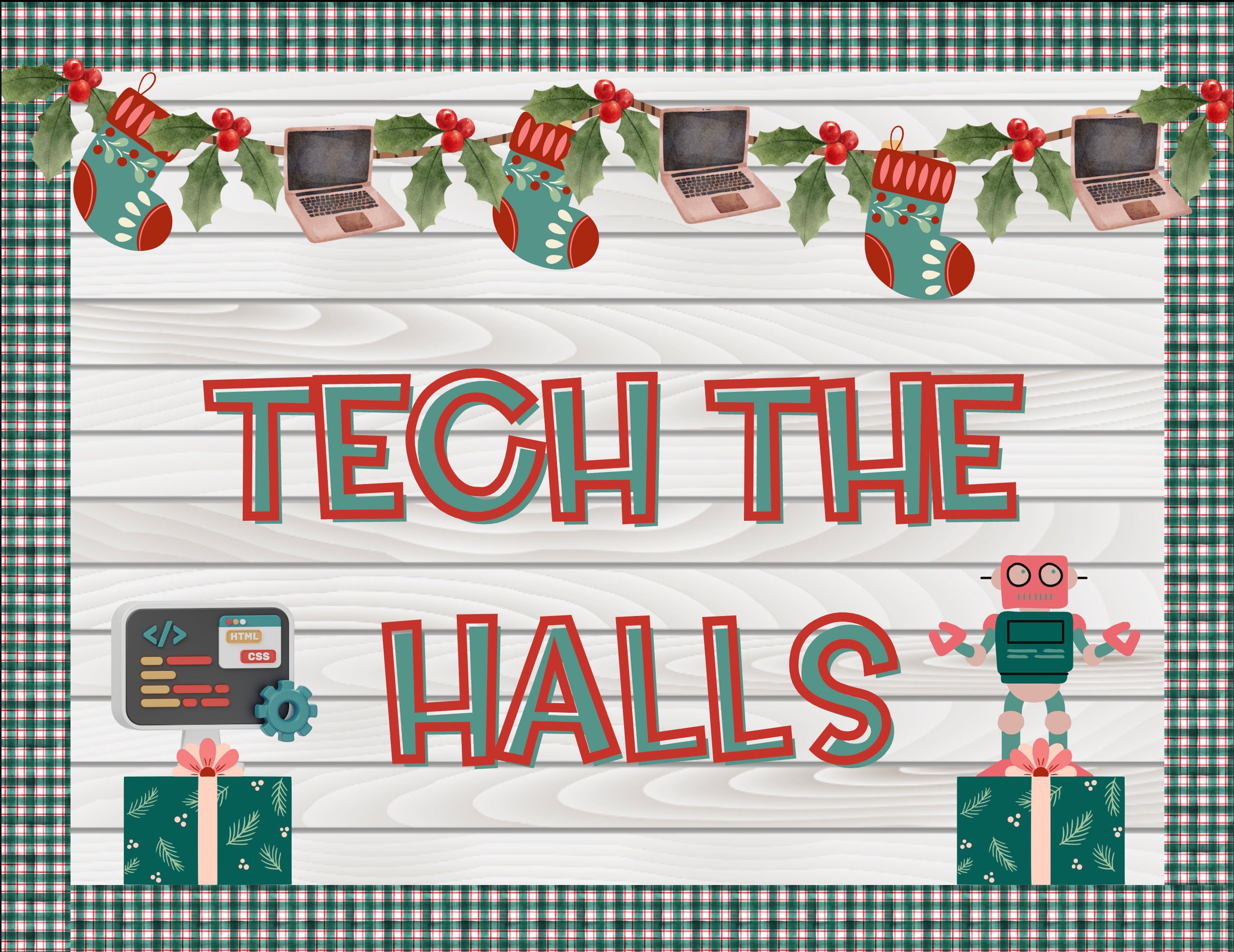 Tech the Halls Bulletin Board Kit/ Christmas Technology Board /STEM ...