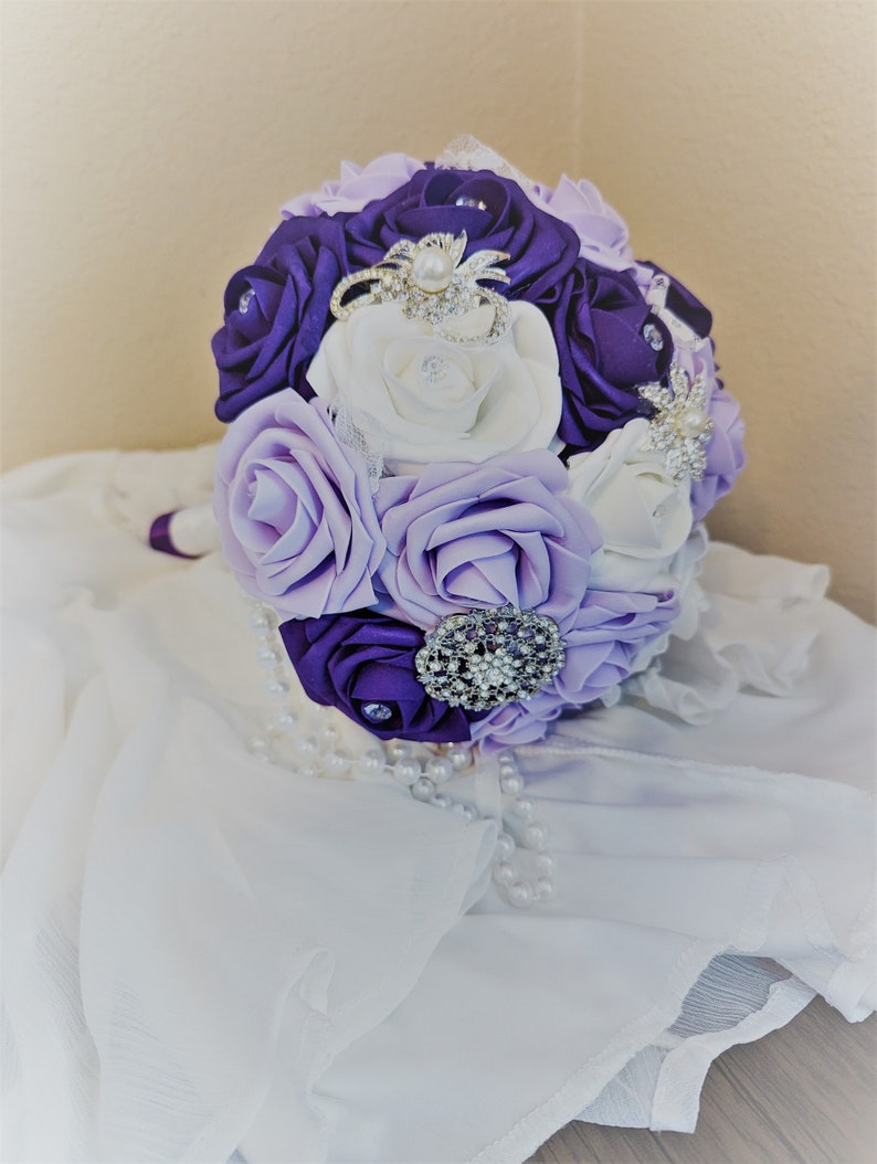 Shades of Purple Bride Bouquet & Groom Boutonniere Set - Etsy