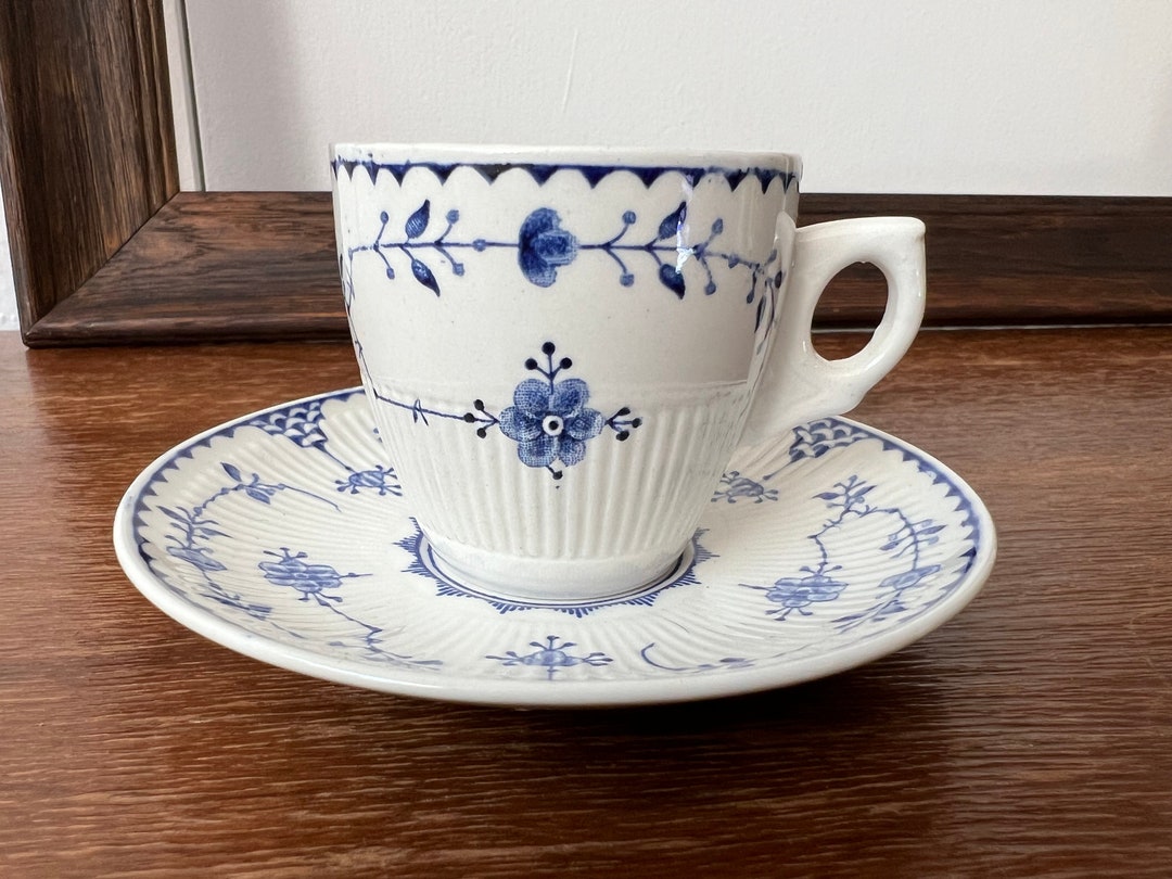 Vintage Furnivals Denmark Blue Flat Demitasse Cup & Saucer Set ...