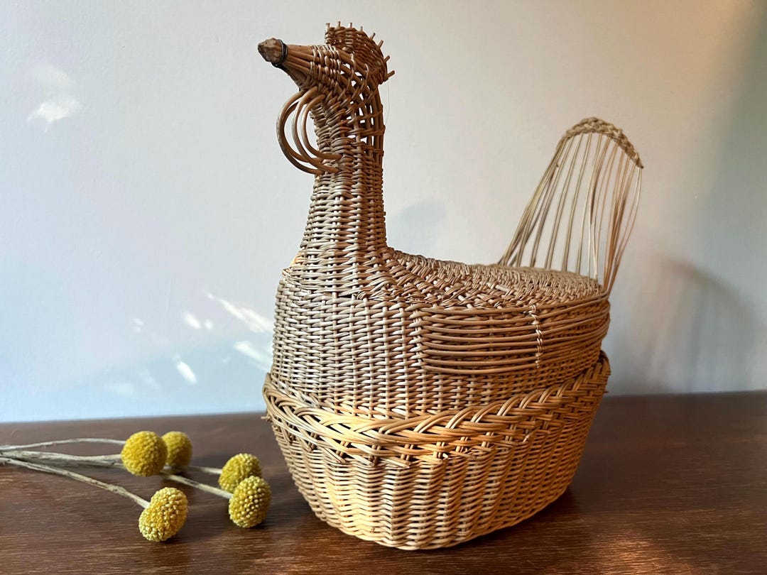 Vintage Wicker Woven Chicken Egg Basket | Farmhouse Cottage Chic | Boho ...