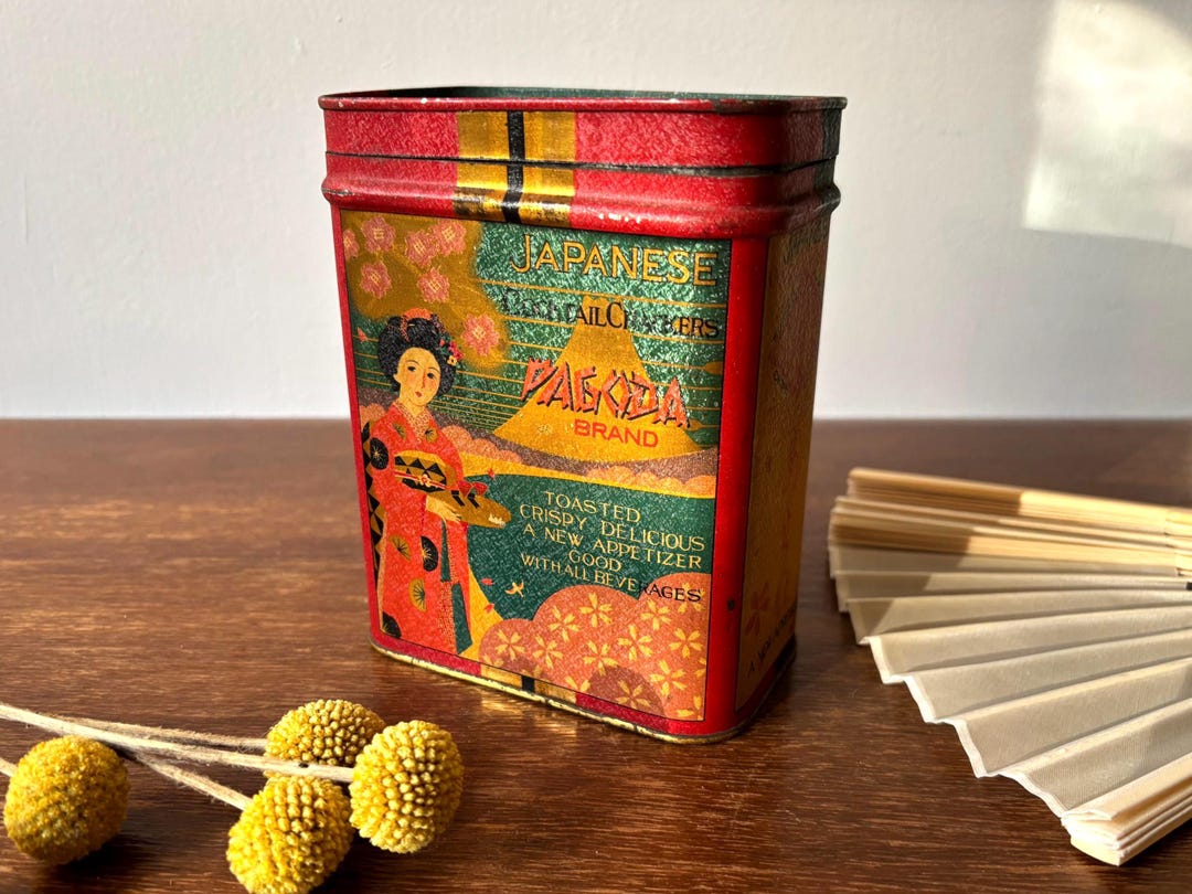 Vintage Japanese Cocktail Crackers Tin Pagoda Brand Arara Mount Fuji ...