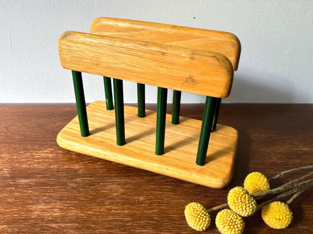 Vintage Wood Green Dowel Napkin Holder | Retro Vinyl Record Display ...