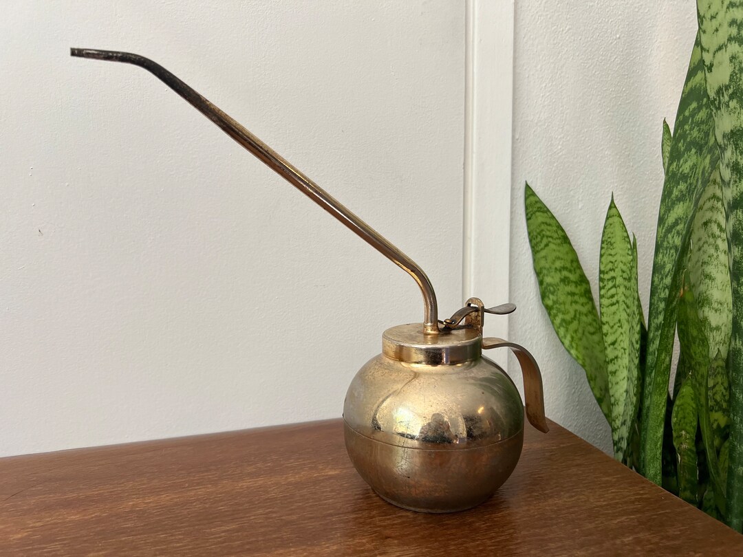 Vintage Gold Brass Oil Can Round Long Neck Oiler With Thumb Trigger ...