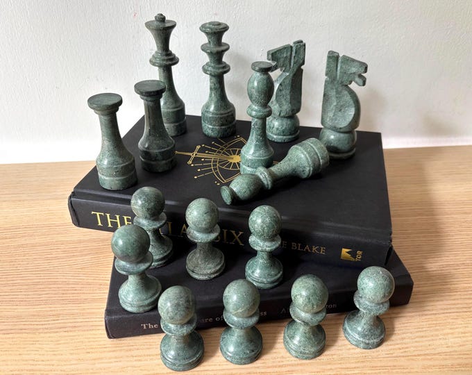 Vintage Green Marble Chess Set | Board Game | King Queen Bishop Knight ...