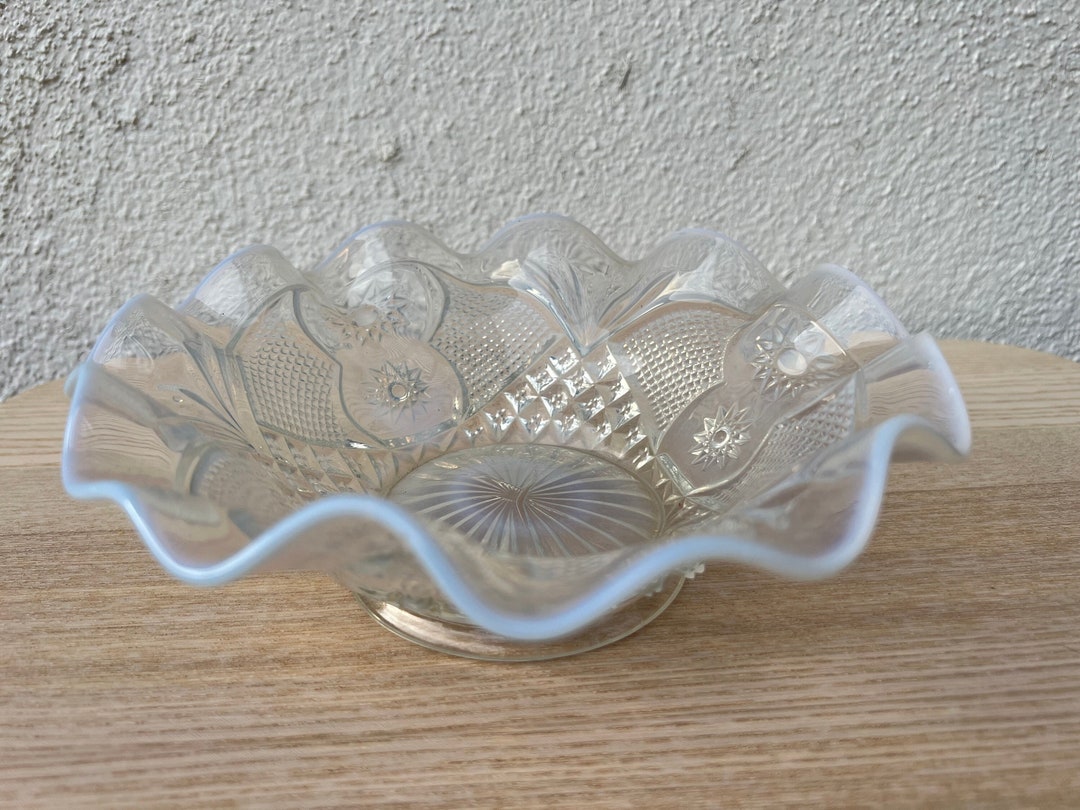 Vintage Opalescent Moonstone White Edge Clear Decorative Depression ...