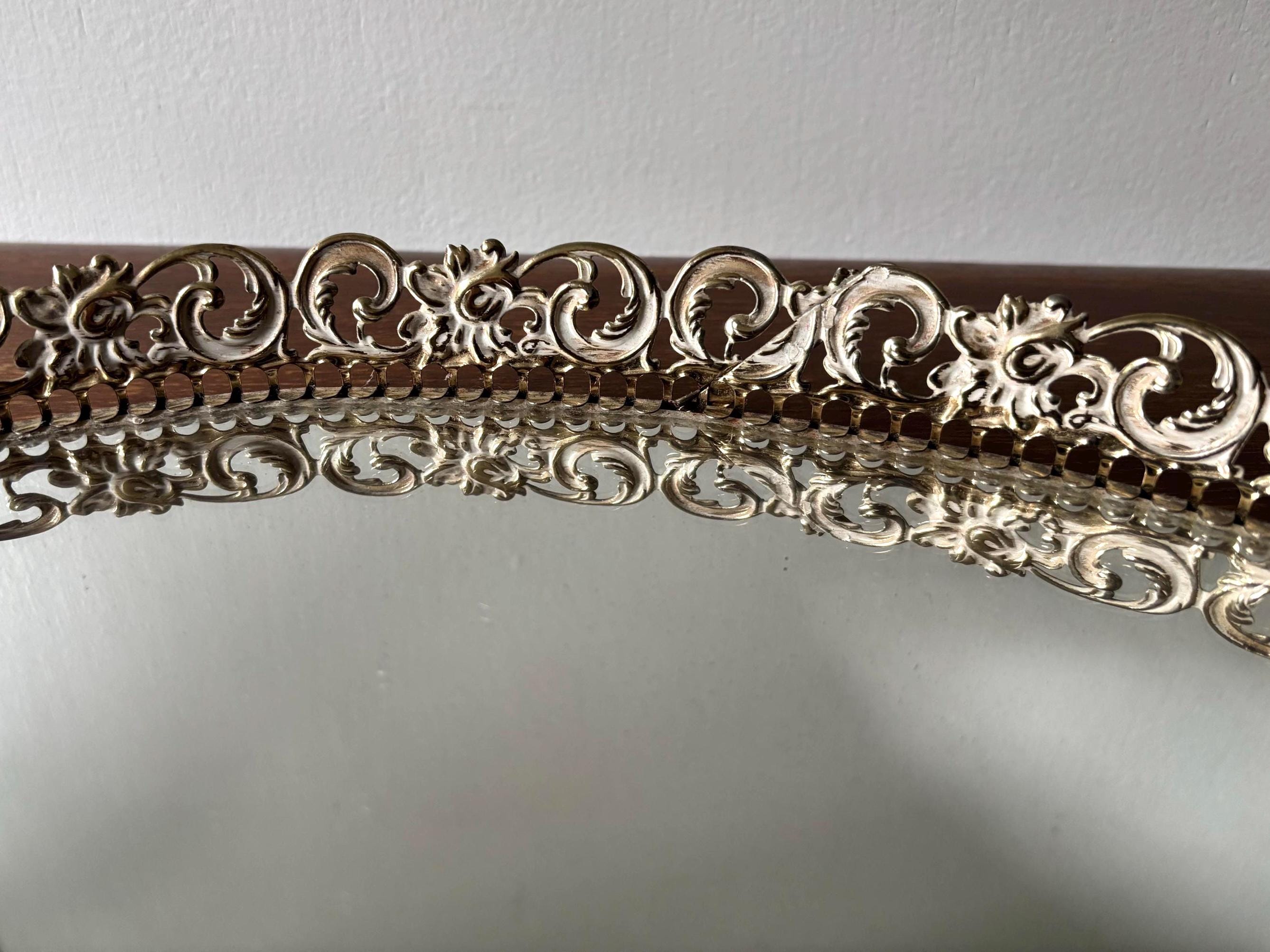 Vintage Oval Ornate Filigree Vanity Mirror Perfume Tray | Gold & Silver ...
