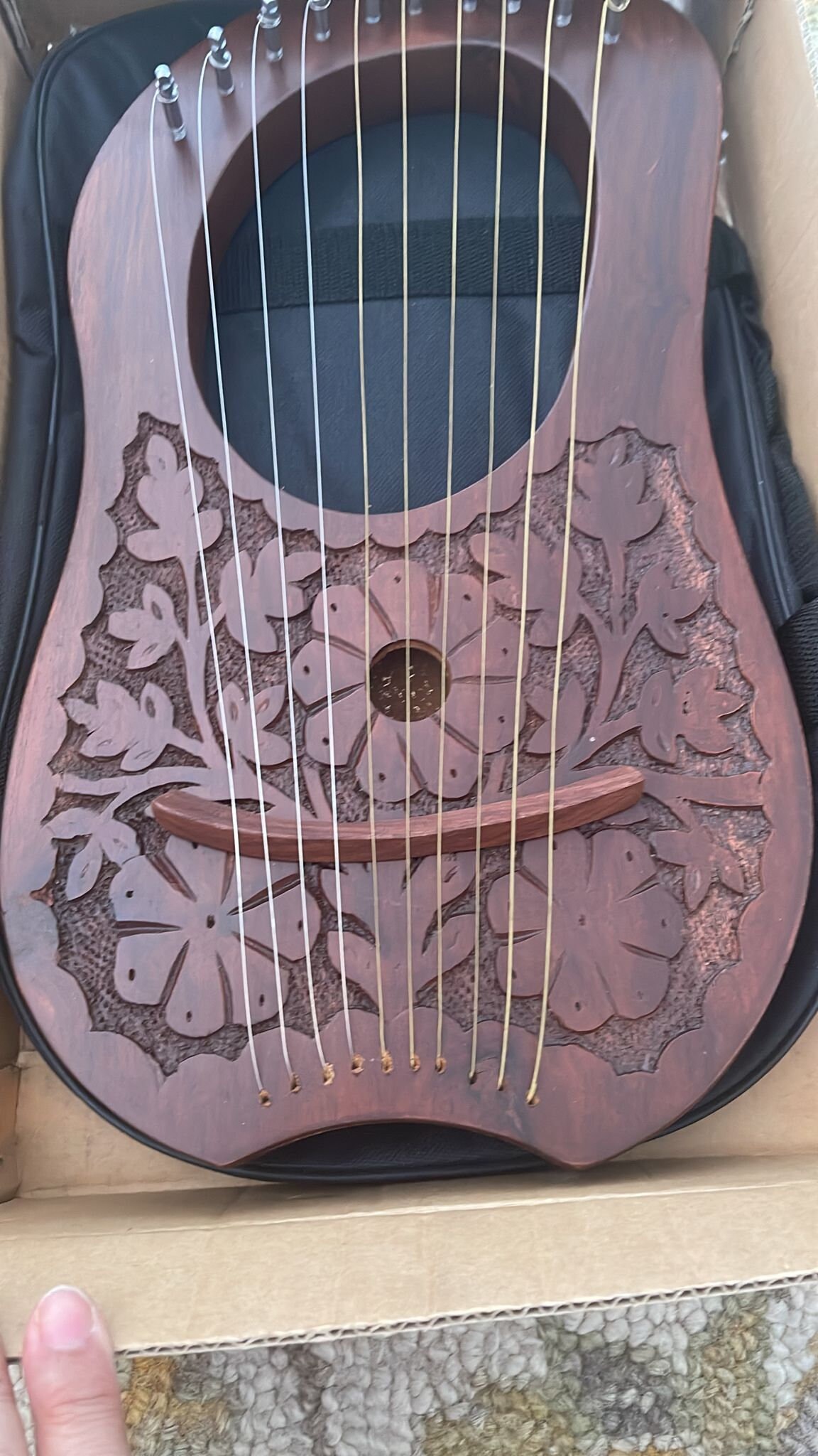 8 Designs Handmade Lyre Harp 10 Metal String Instrument Shesham Wood ...