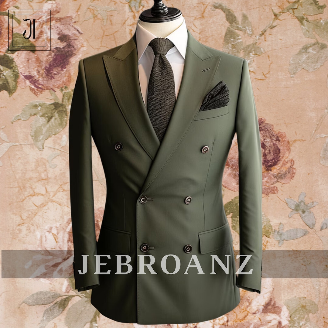 Olive Green Double Breasted Suit for Men , Men Suits 3 Piece, Slim Fit ...