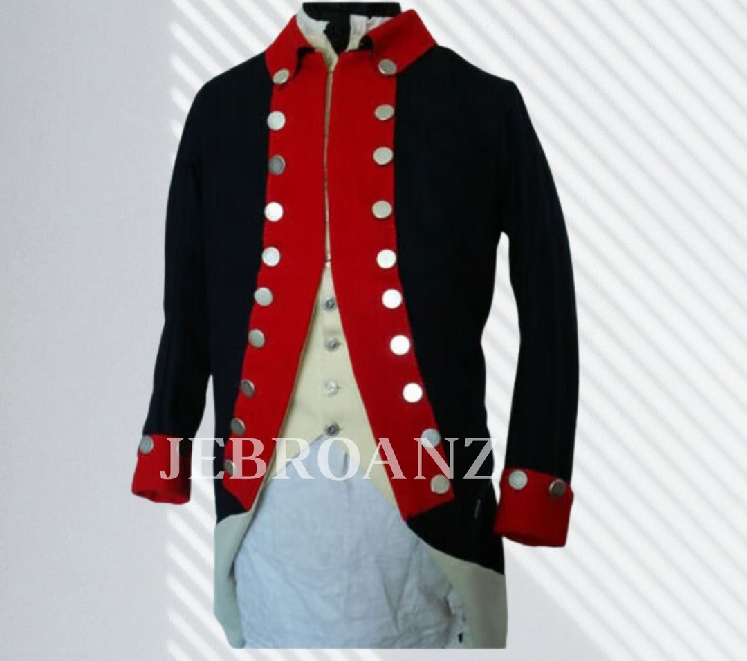 Handmade USA Revolutionary War Men Navy Blue/red Lapel Wool Coat George ...