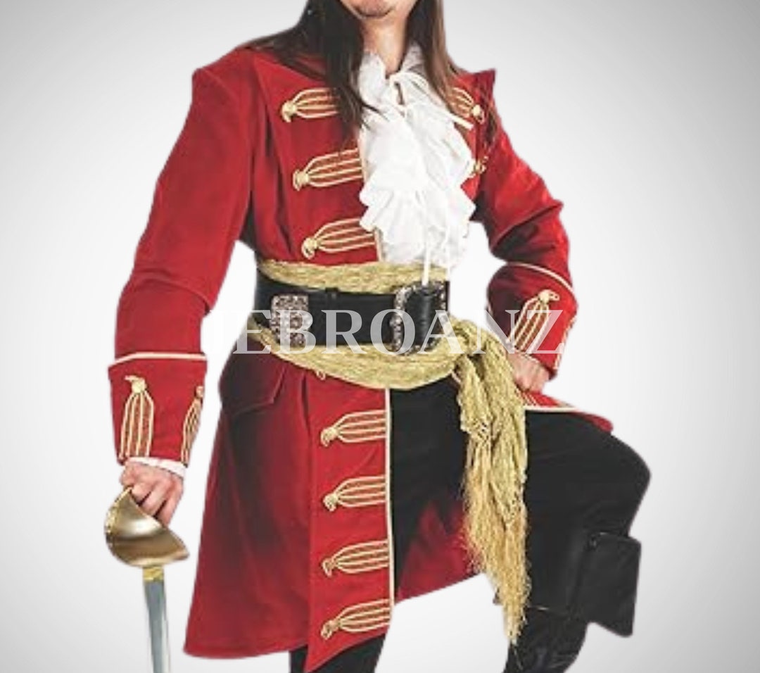 New Pirates of Caribbean Red Royal Admiral Coat Men's Deluxe Pirate ...