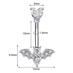 14G Bat Belly Button Ring Crystal Bat Navel Piercing Black - Etsy