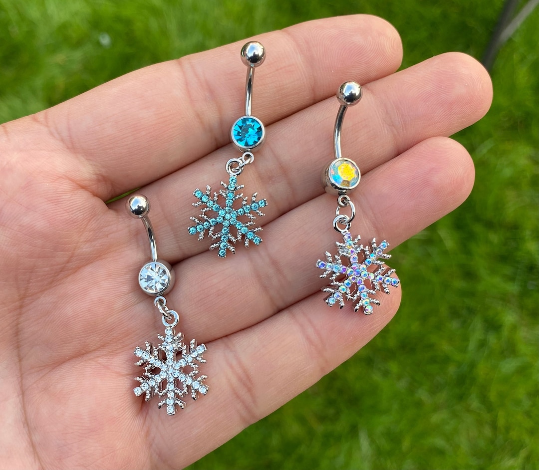 Crystal Snowflake Dangle Barbell Belly Button Navel Ring - Etsy UK