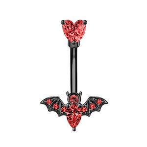 14G Bat Belly Button Ring Crystal Bat Navel Piercing Black - Etsy