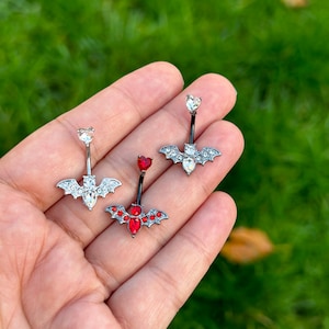 14G Bat Belly Button Ring Crystal Bat Navel Piercing Black - Etsy
