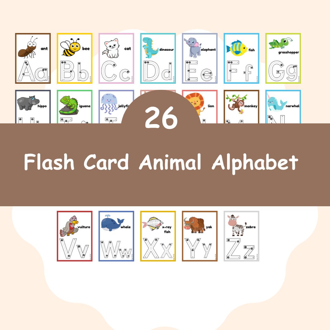 Animal Alphabet Flash Card, Printable Flash Card, Montessori Flash Card ...