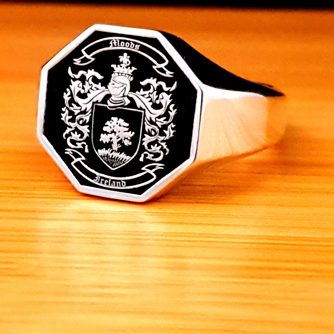 Custom Sterling Silver Family Crest Signet Ring: Personalized Coat of ...