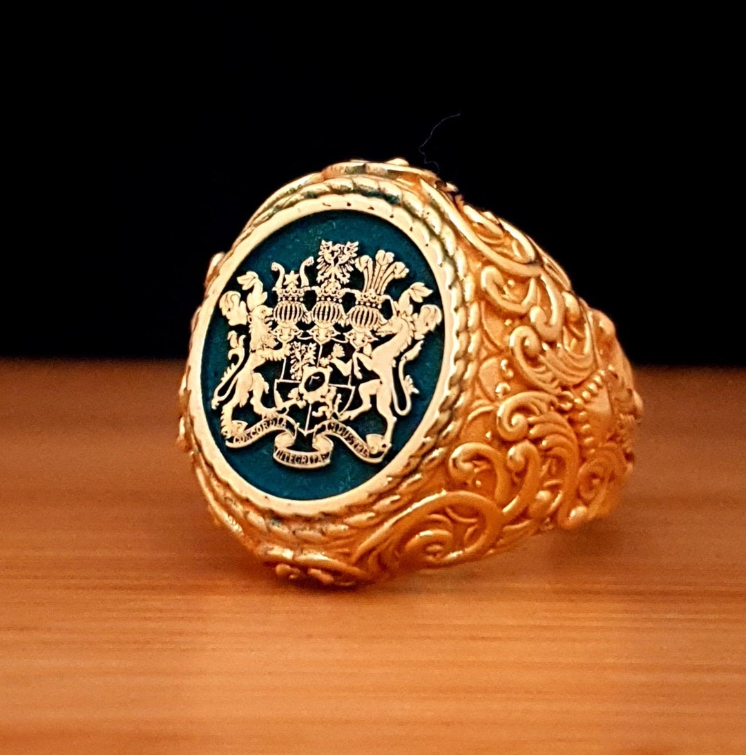 Custom Family Crest Signet Ring: Sterling Silver Personalized Coat of ...