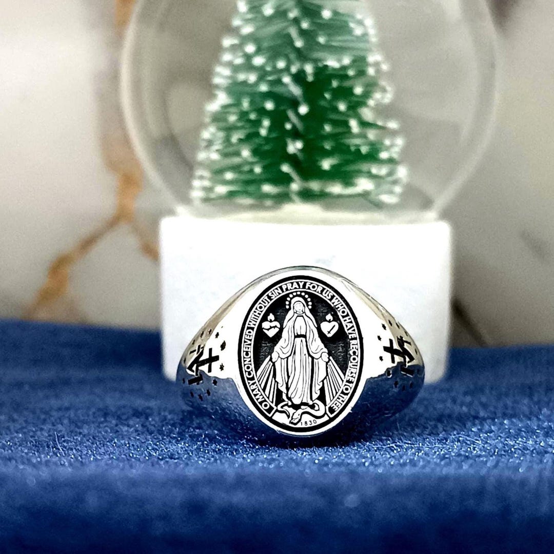 Marian Consecration Ring, Virgin Mary Ring, Sterling Silver Miraculous Virgin Mary Ring ...