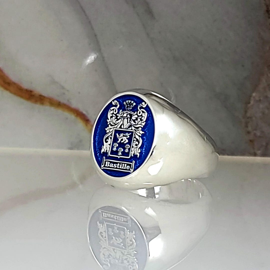 Custom Engraved Sterling Silver Family Crest Ring: 24k Gold Detail - Etsy
