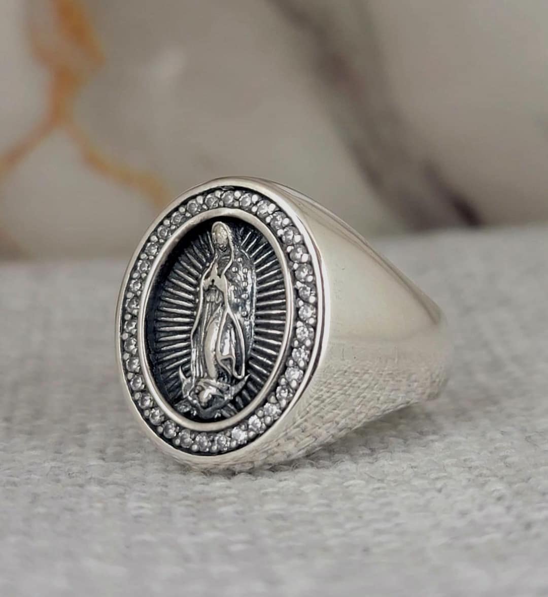 Virgin Mary Sterling Silver Ring, Miraculous Medal, Personalized - Etsy