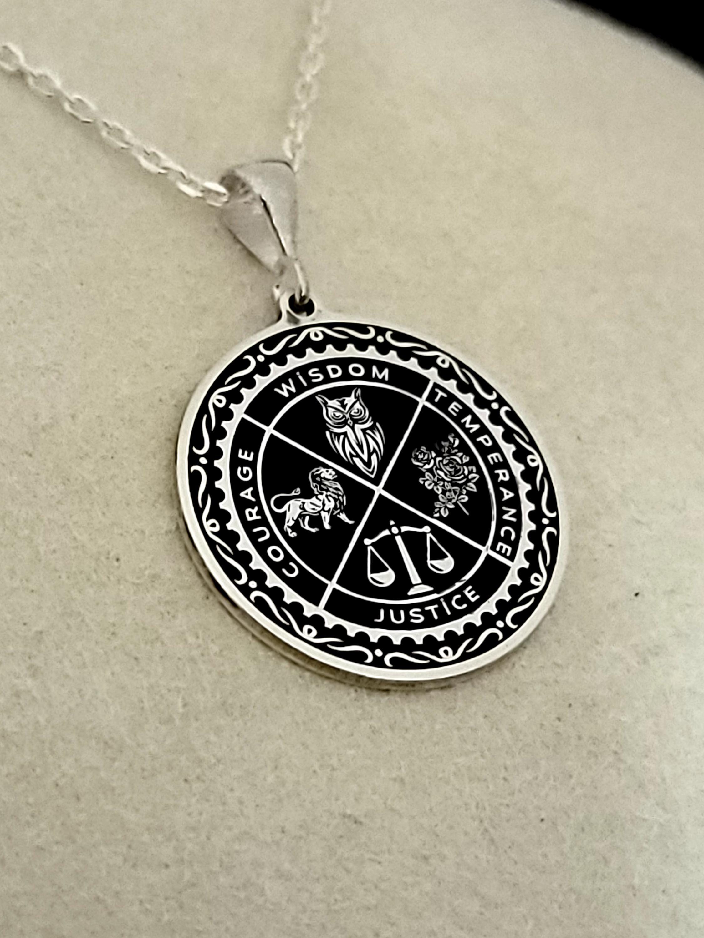 Stoic Necklace: Cardinal Virtues Pendant, Sterling Silver - Etsy