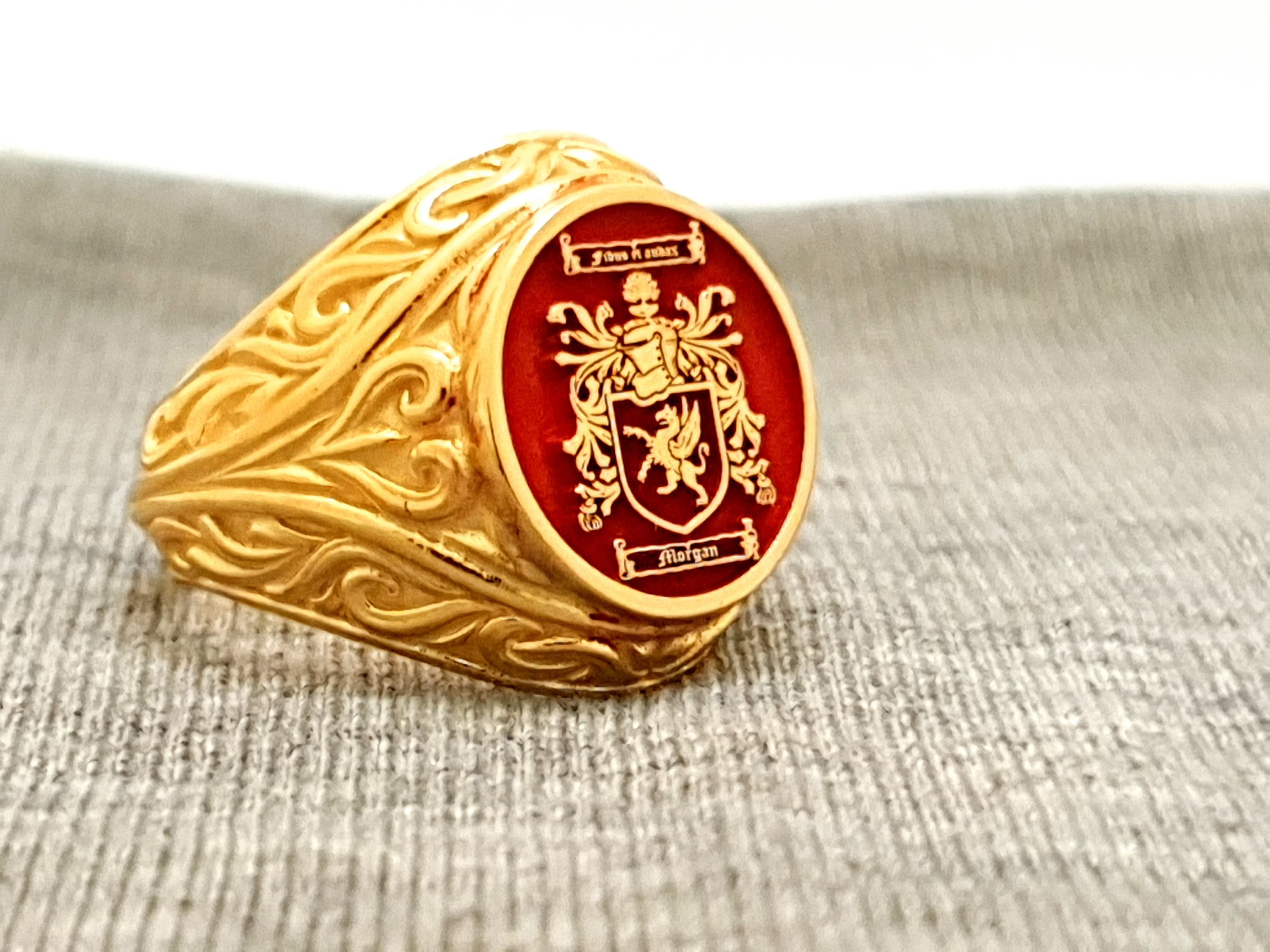 Custom Family Crest Signet Ring: Sterling Silver Coat of Arms - Etsy