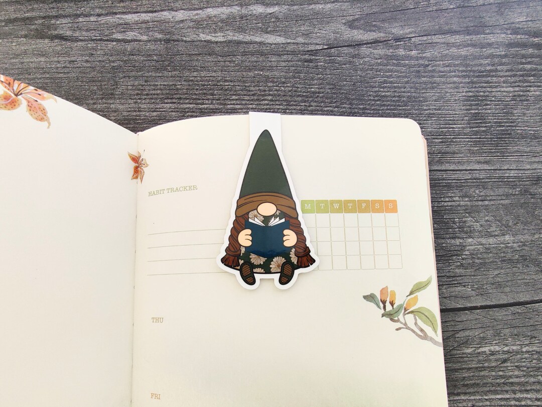 Reading Gnome Magnetic Bookmark, Girl Gnome Journal Magnet - Etsy