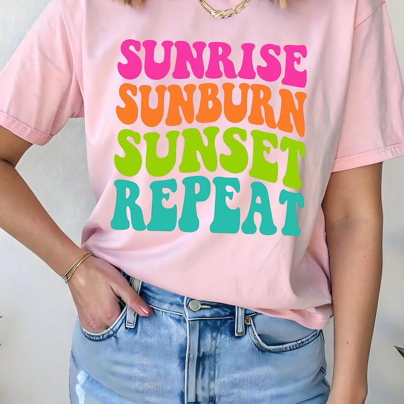 Retro Summer PNG: Sunrise Sunburn Sunset Repeat Design (digital ...