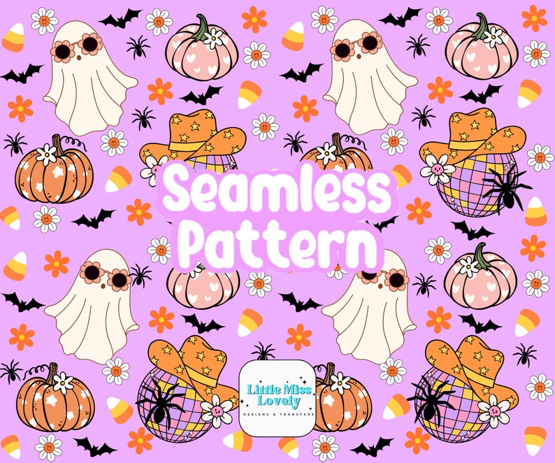 Retro Groovy Ghost Seamless Pattern, Cute Groovy Pumpkin, Hippie Ghost ...