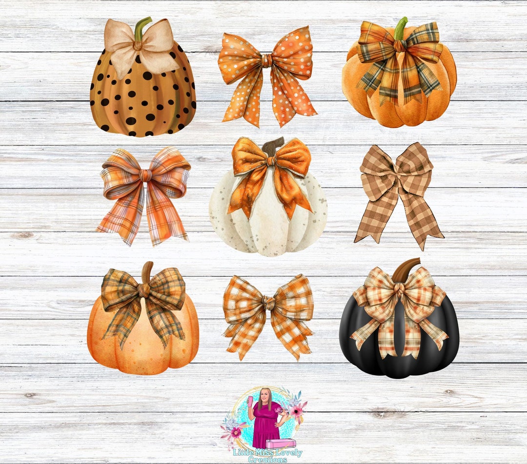 Fall Pumpkins and Coquette Bows Png, Autumn Aesthetic Png, Retro Fall ...